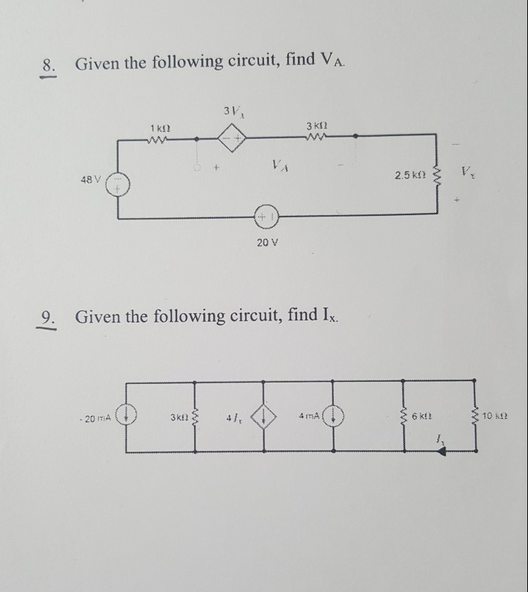 Solved 8. Given the following circuit, find VA 31. V. 2.5 kΩ | Chegg.com
