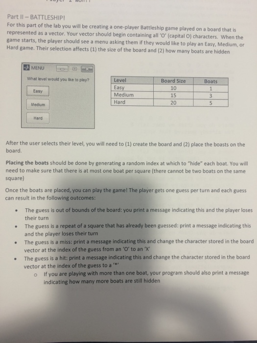 Solved Part II -BATTLESHIP For this part of the lab you will | Chegg.com