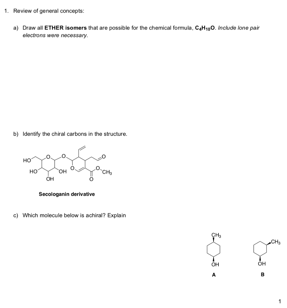 Solved 1. Review of general concepts: a) Draw all ETHER | Chegg.com