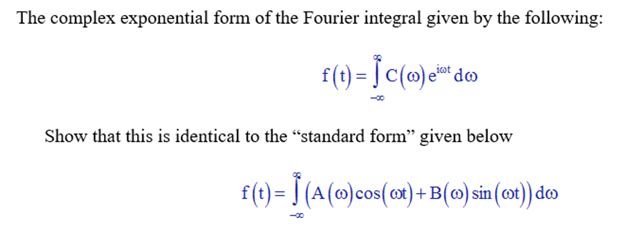 The complex exponential form of the Fourier integral | Chegg.com