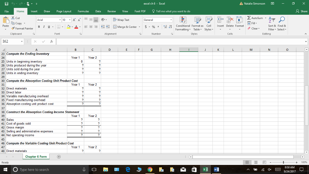 Solved What do you mean by excel format? it doesnt let me | Chegg.com