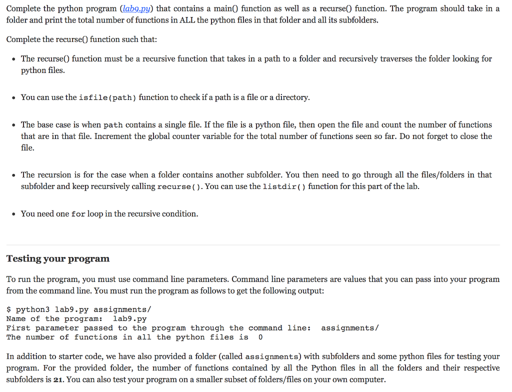 Solved Complete the python program (lab9.py) that contains a | Chegg.com