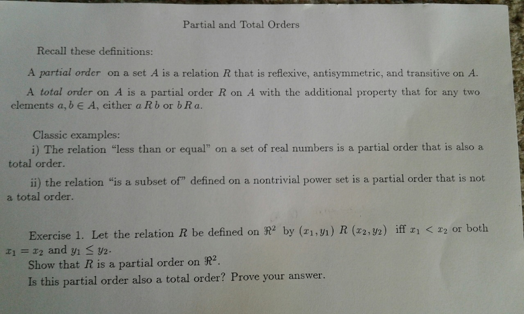 Solved A Partial Order On A Set A Is A Relation R That Is 