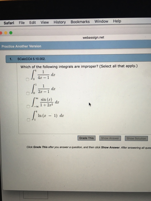 Solved Which of the following integrals are improper? | Chegg.com