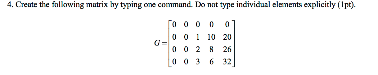 Solved 4. Create the following matrix by typing one command. | Chegg.com