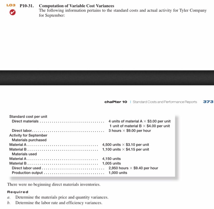 Solved LO3 P10-31 Computation of Variable Cost Variances The | Chegg.com