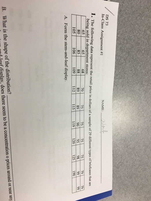 Solved In-Class Assignment #1 The following data represent | Chegg.com