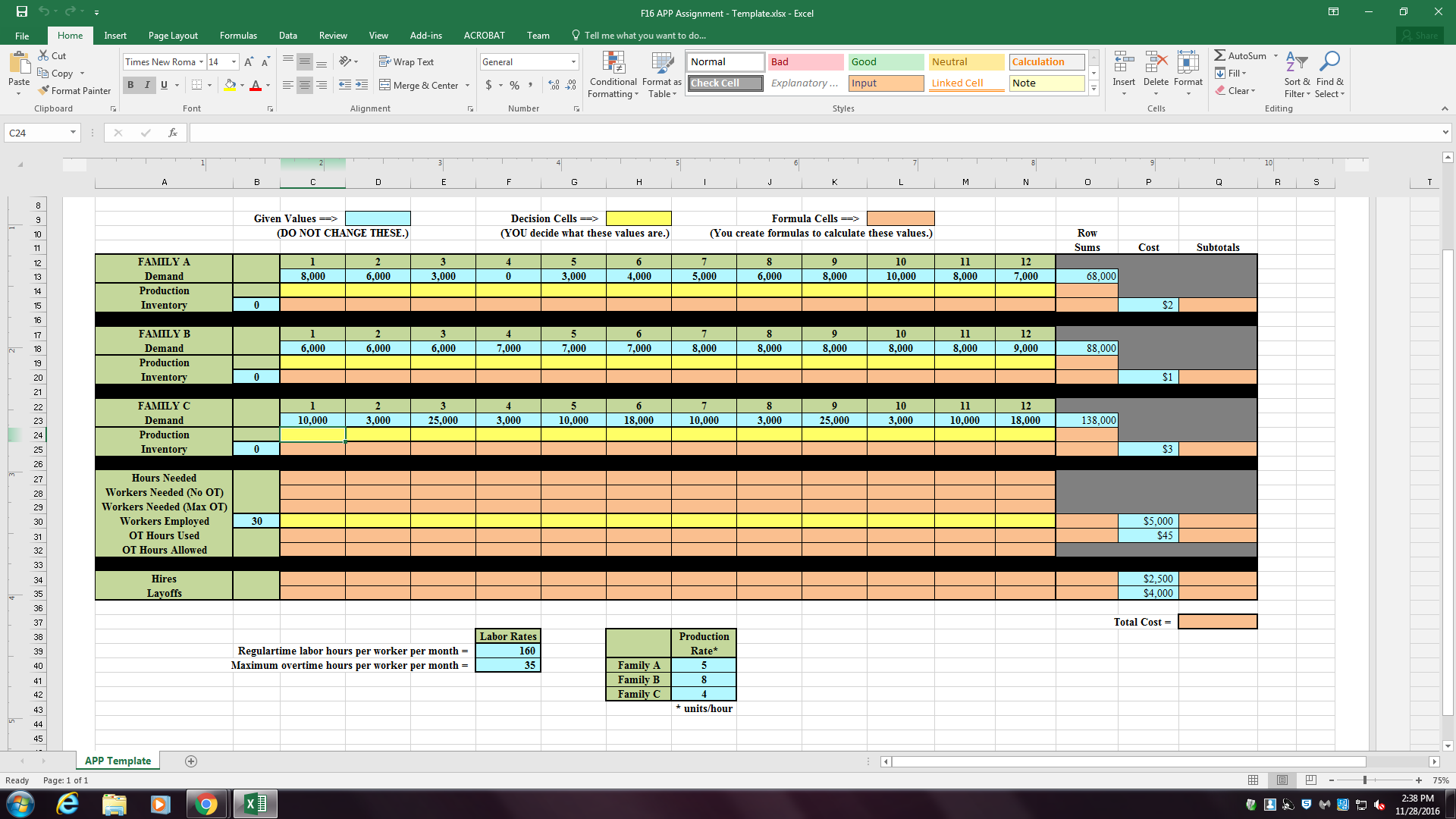 Construct a fesible, low cost, mixed strategy | Chegg.com