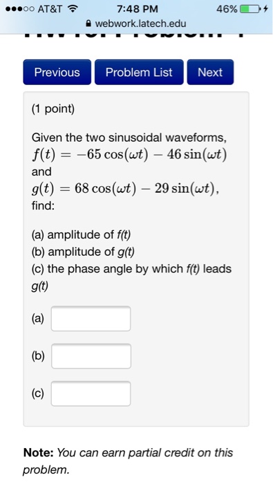 Solved Given the two sinusoidal waveforms, f(t) = - 65 | Chegg.com