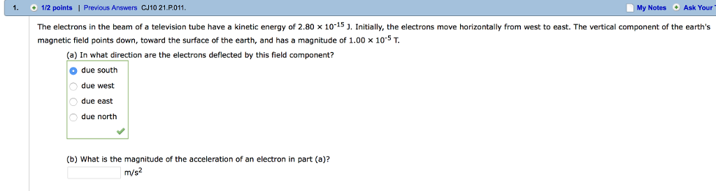 Solved 1. 1T12 points | Previous Answers CJ10 21.P011 My | Chegg.com