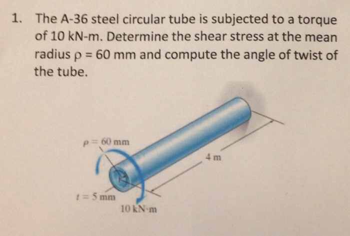 Solved The A-36 steel circular tube is subjected to a torque | Chegg.com