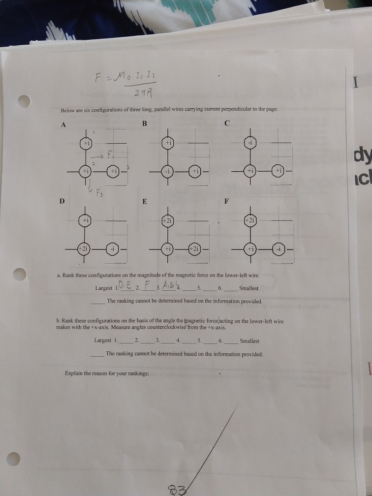 Solved Below are six configurations of three long, parallel | Chegg.com