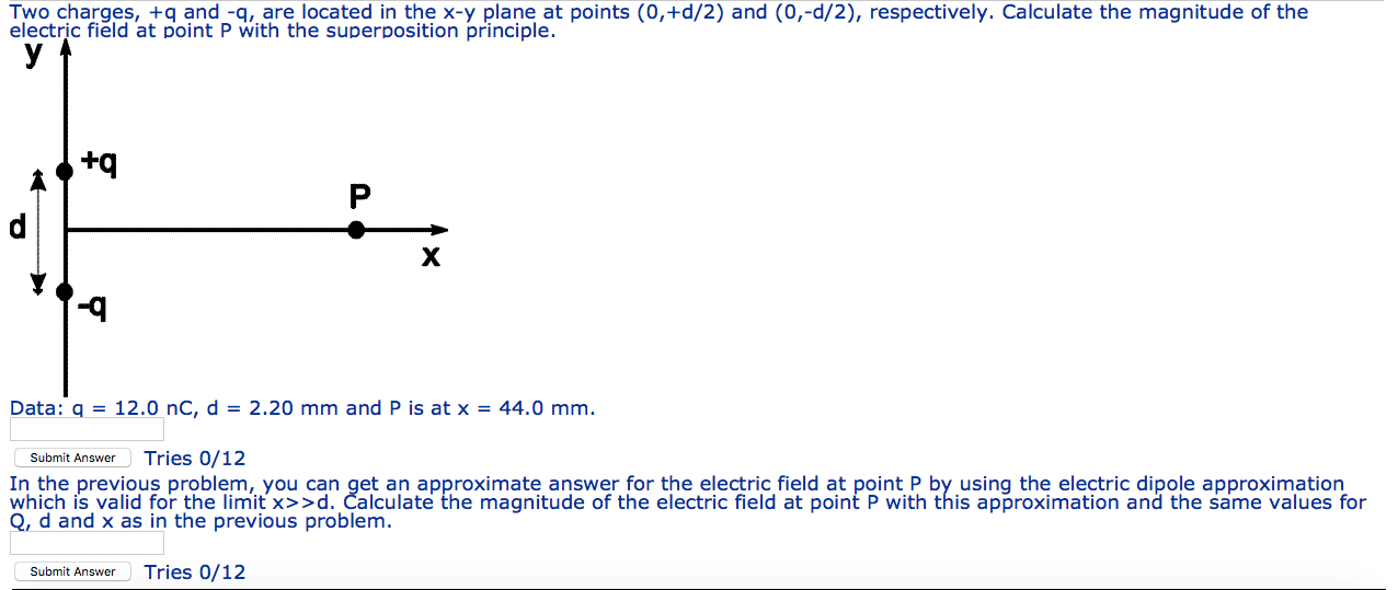 Solved Two charges, +q and -q, are located in the x-y plane | Chegg.com