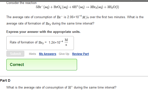 Solved Consider the reaction 5Br-(aq) + (aq) + 6H+(aq) | Chegg.com