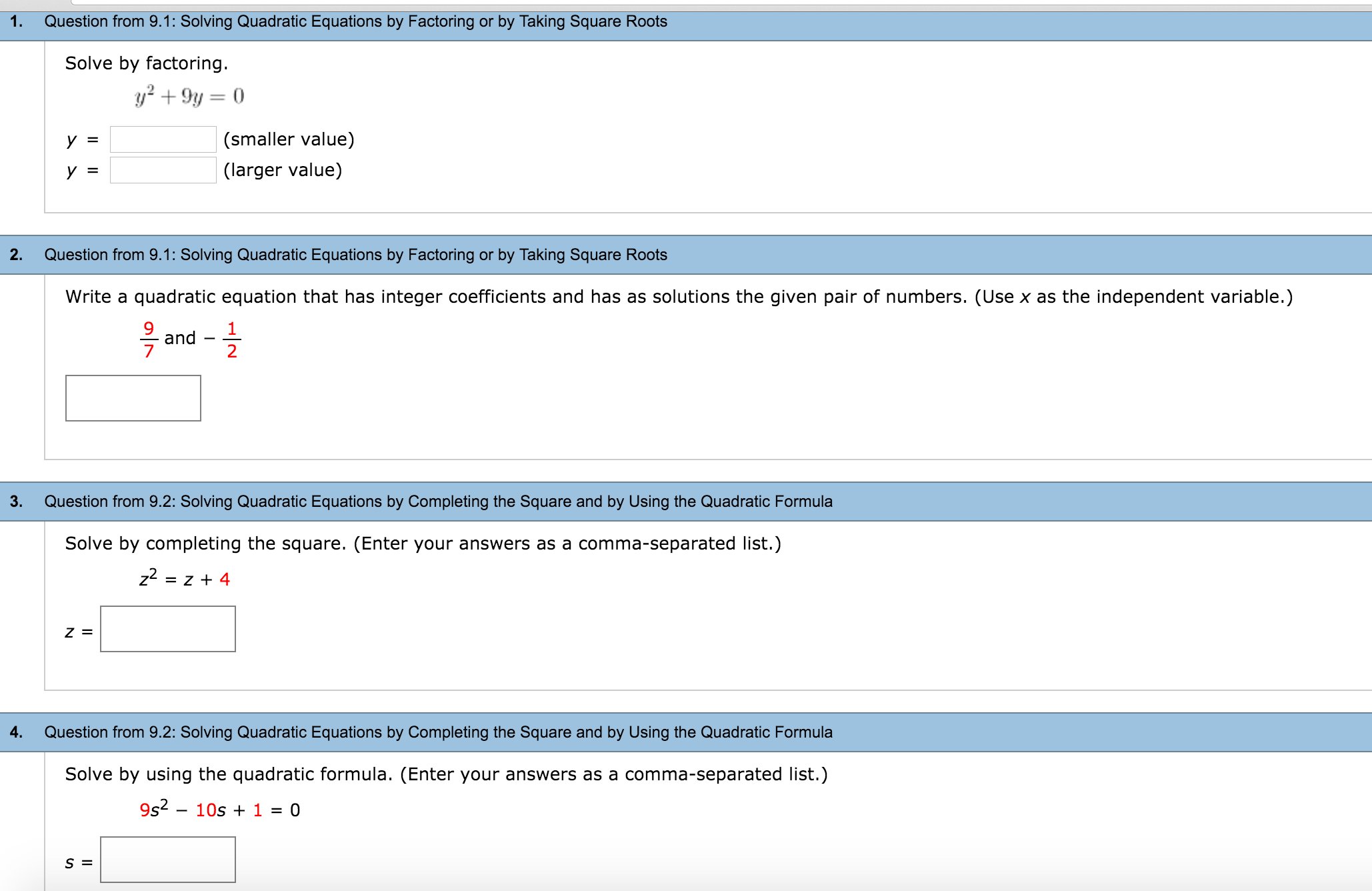 Solved Solving Quadratic Equations by Factoring or by Taking | Chegg.com