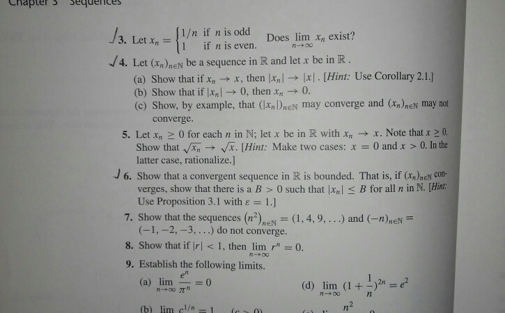 Solved Chapter Sequences 1n If N Is Odd Does Lim Xn Exist 