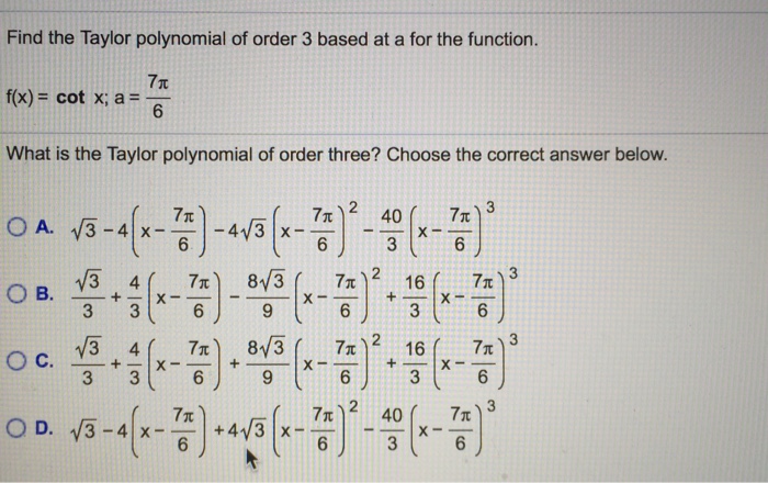 Solved Find the Taylor polynomial of order 3 based at a for | Chegg.com