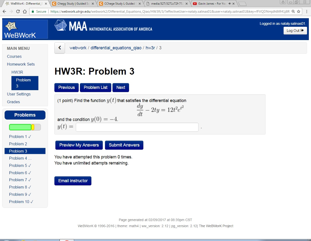 Solved WeBWork Differential E x C Chegg study I Guided sc x | Chegg.com