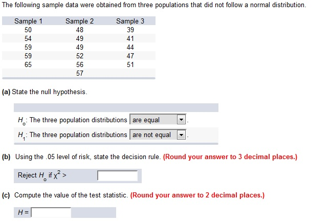 Solved The following sample data were obtained from three | Chegg.com