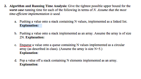 Solved 2. Algorithm and Running Time Analysis: Give the | Chegg.com