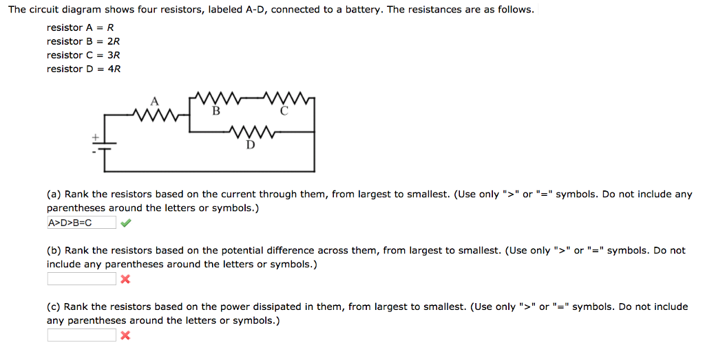 Solved The circuit diagram shows four resistors, labeled | Chegg.com