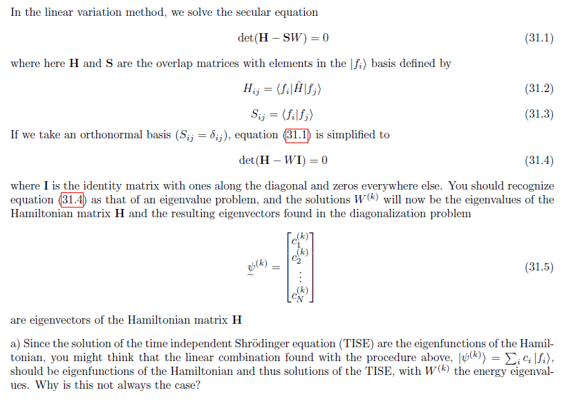 Solved In the linear variation method, we solve the secular | Chegg.com