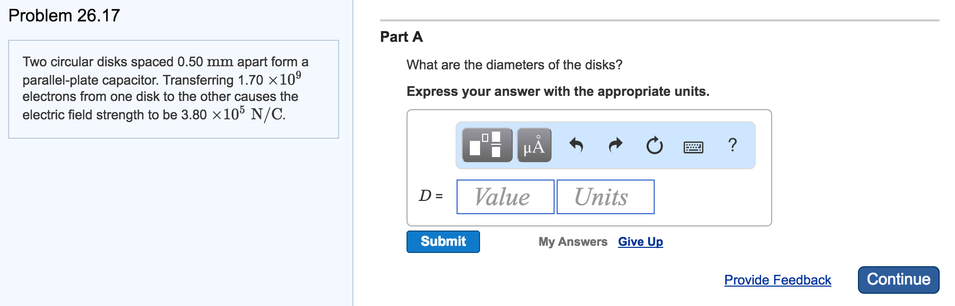Solved Two circular disks spaced 0.50 mm apart form a | Chegg.com