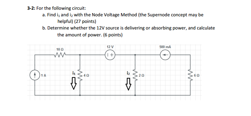 Solved For the following circuit: Find i_1 and i_2 with the | Chegg.com