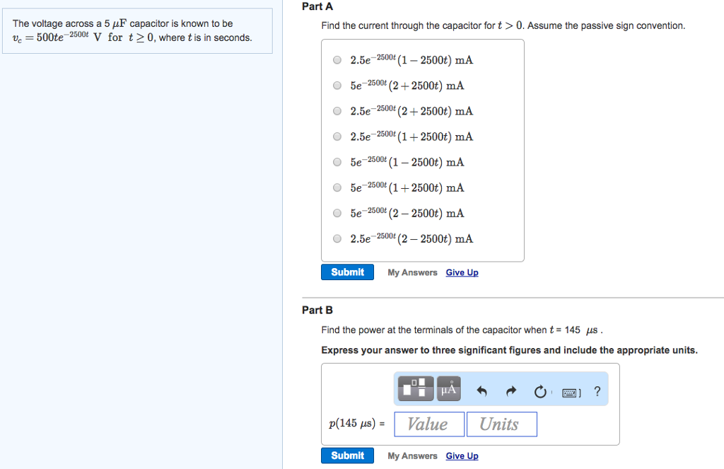 Solved Part A The voltage across a 5 AF capacitor is known | Chegg.com