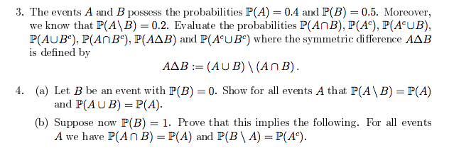 Solved 3. The events A and B possess the probabilities P(A) | Chegg.com
