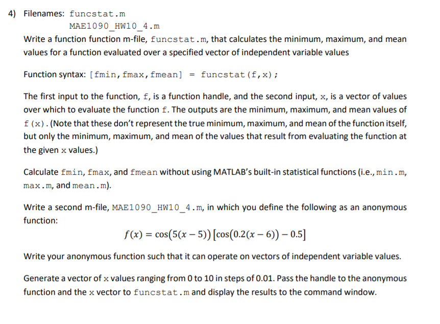 Solved 4 Filenames Funcstat M 1090 Hw10 4 M Write A