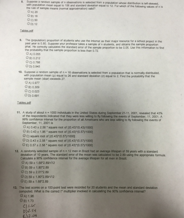 Solved Suppose A Random Sample Of N Observations Is Selected