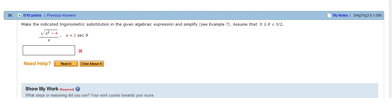 Solved Make the indicated trigonometric substitution in the | Chegg.com