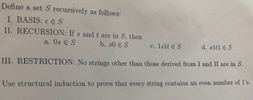 Solved Define a set S recursively as follows: I. BASIS: 11 ∈ | Chegg.com