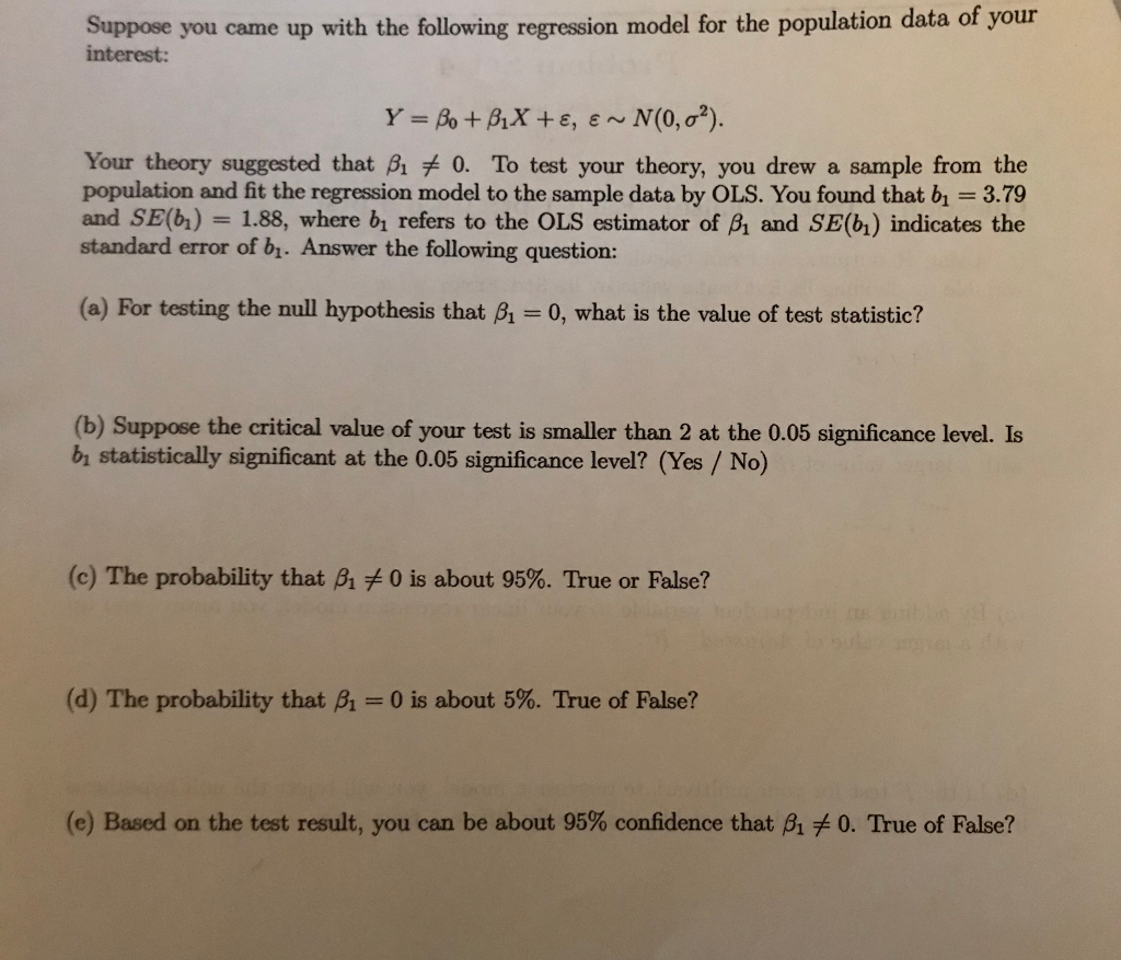 Solved Suppose you came up with the following regression | Chegg.com