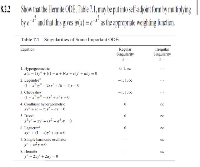 Solved 8.2.2 Show that the Hermite ODE, Table 7.1, may be | Chegg.com