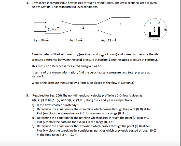 Low speed incompressible flow passes through a wind | Chegg.com