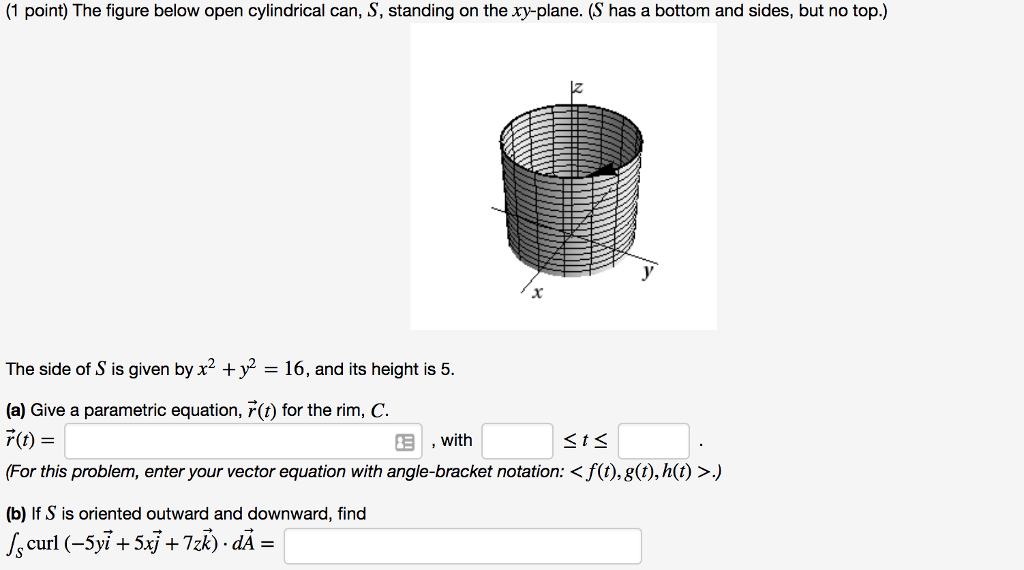 Solved (1 point) The figure below open cylindrical can, S, | Chegg.com