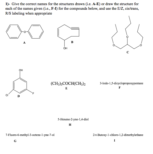 Solved 1)- Give the correct names for the structures drawn | Chegg.com