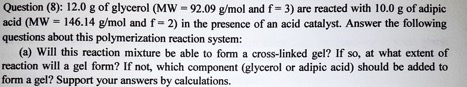 Solved 12.0 g of glycerol (MW = 92.09 g/mol and f=3) are | Chegg.com