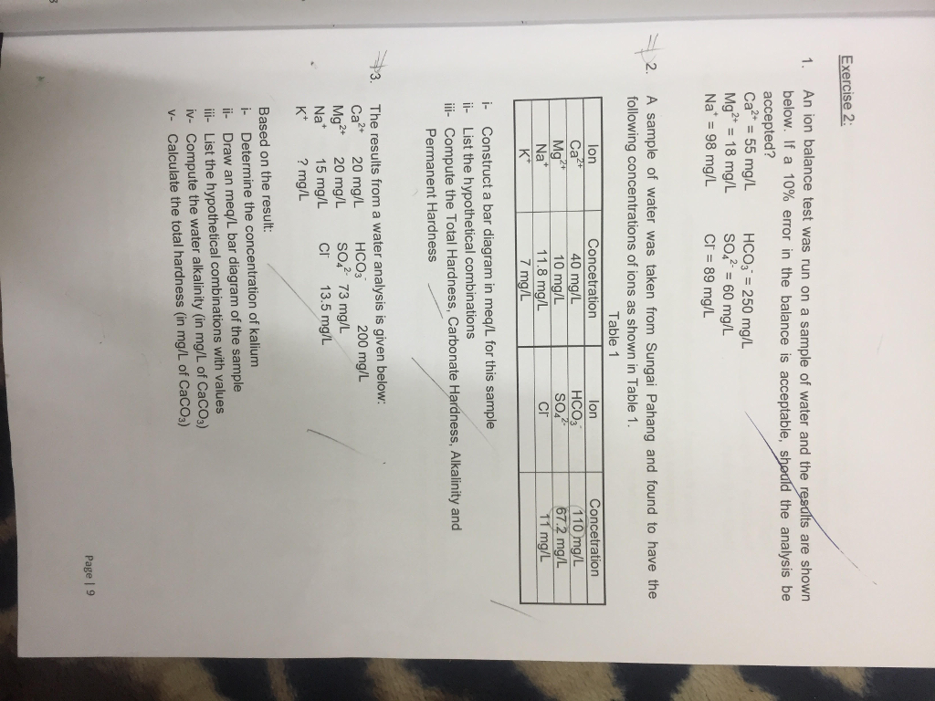 Solved Exercise 2 An ion balance test was run on a sample of | Chegg.com