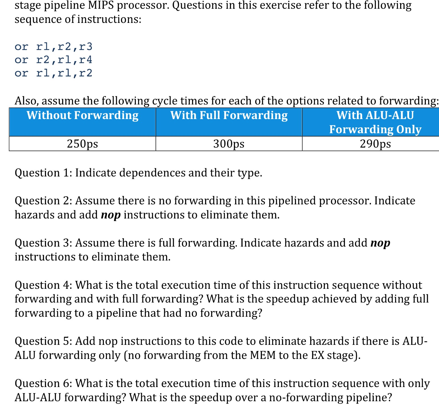 Stage pipeline MIPS processor. Questions in this | Chegg.com