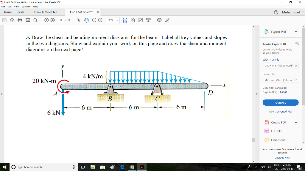 Solved ENGR 141 Final 201pdt - Adobe Acrobat Reader Dc File | Chegg.com