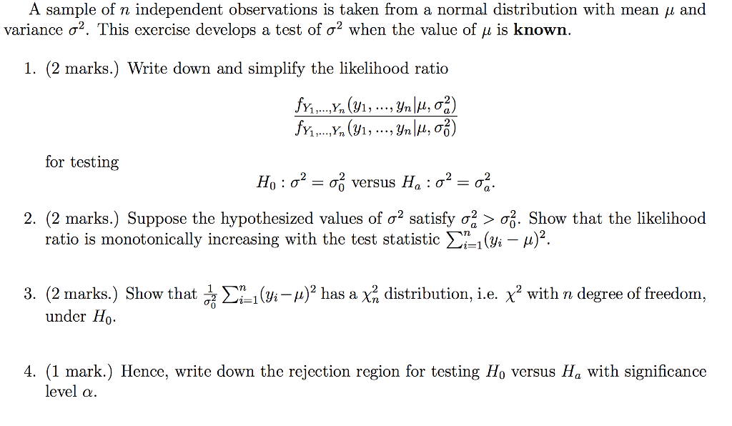 Solved A sample of n independent observations is taken from | Chegg.com