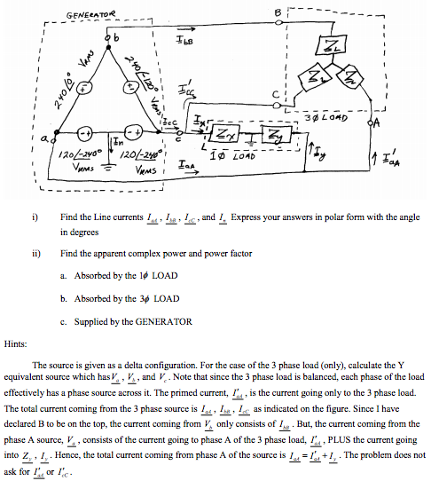 Solved GENE eATOR TLs Iec 1 LOAD 1 IaA Vems r i) Find the | Chegg.com
