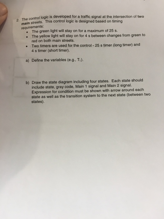Solved The control logic is developed for a traffic signal | Chegg.com