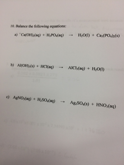 Solved Balance the following equations: Ca(OH)_2 (aq) + | Chegg.com