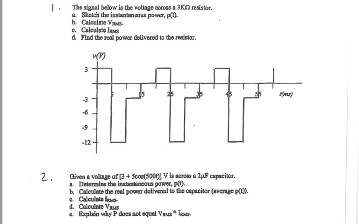 Solved Determine instantaneous power p(t), calculate Vrms | Chegg.com