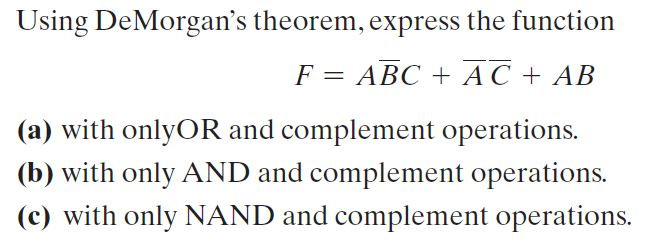 Solved Using De Morgan's theorem, express the function | Chegg.com