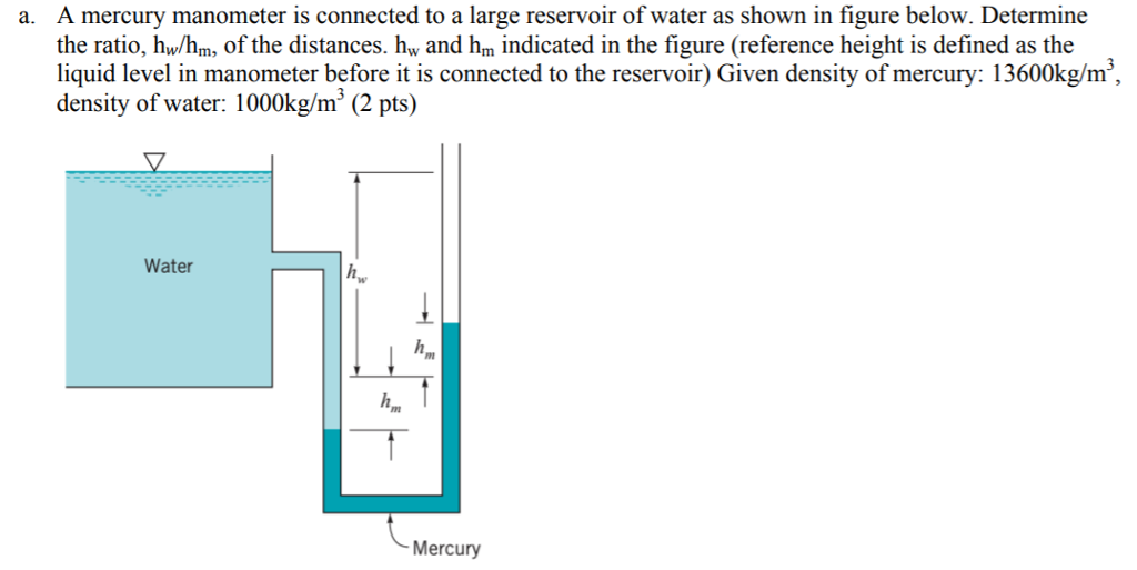 Solved A mercury manometer is connected to a large reservoir | Chegg.com